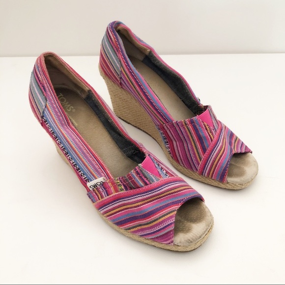 Toms | Shoes | Toms Calypso Pink Open Toe Espadrille Pump Wedge | Poshmark